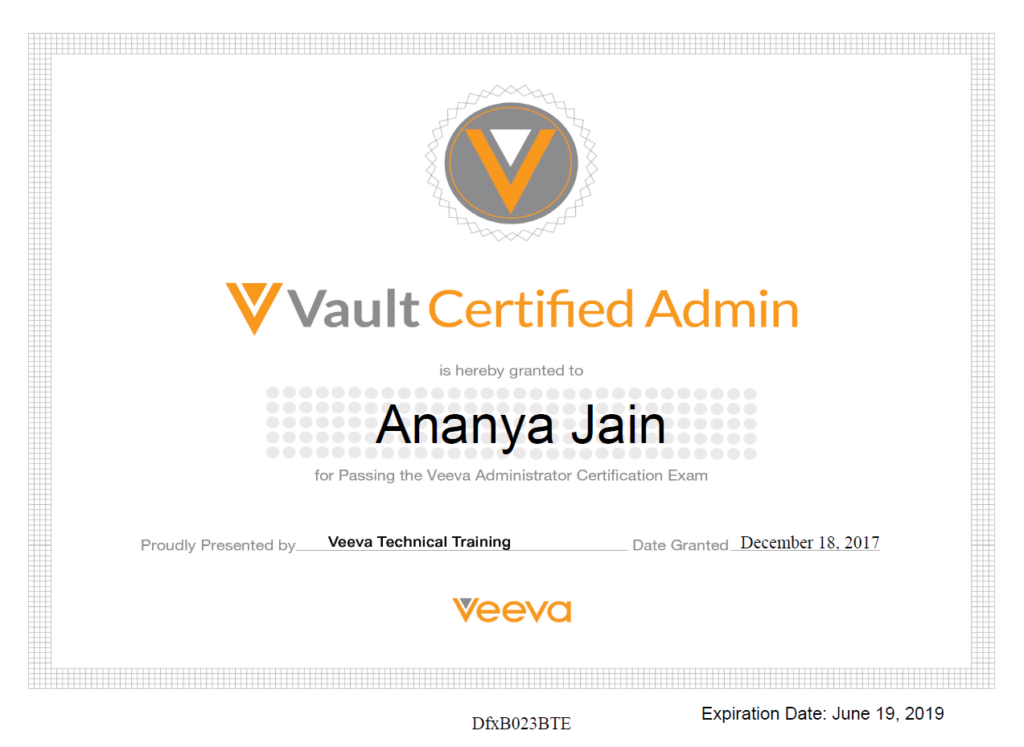 Veeva Vault Certified Admin – Ananya Jain